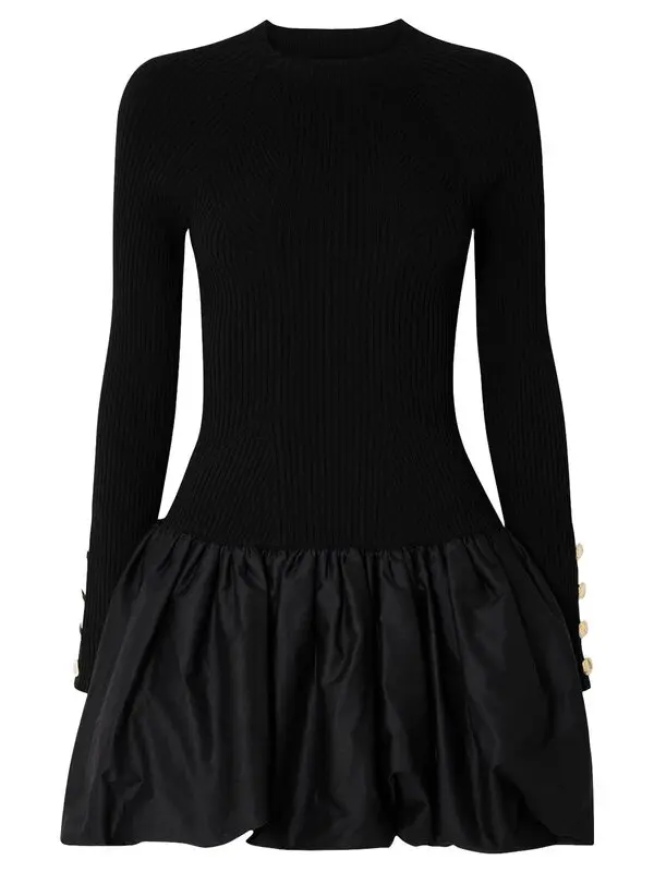 Aje Stretch-knit And Cotton-taffeta Mini Dress - Black