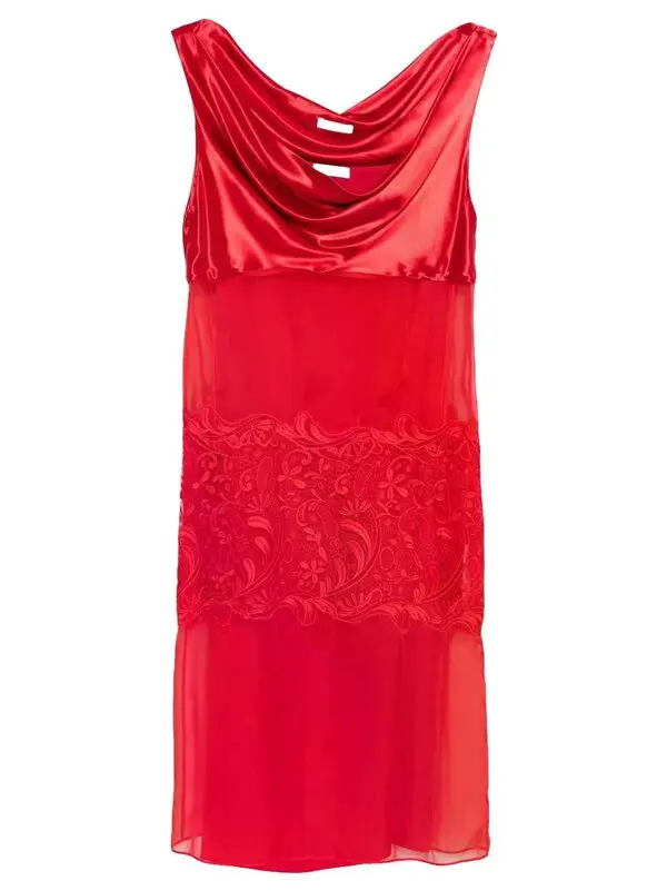 FERRAGAMO Cowl-neck Lace Insert Dress - Red