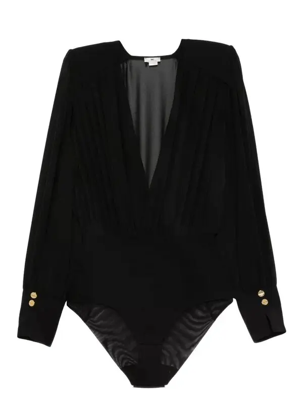 Elisabetta Franchi Pleated-panel Button-cuff Bodysuit - Black