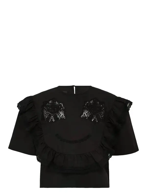 PUSHBUTTON Lace-embellished Ruffle Blouse - Black