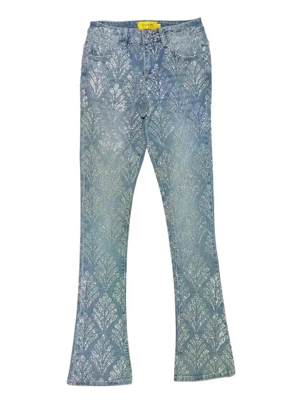 GUAPI Rhinestone Embellished Stacked Jeans - Blue