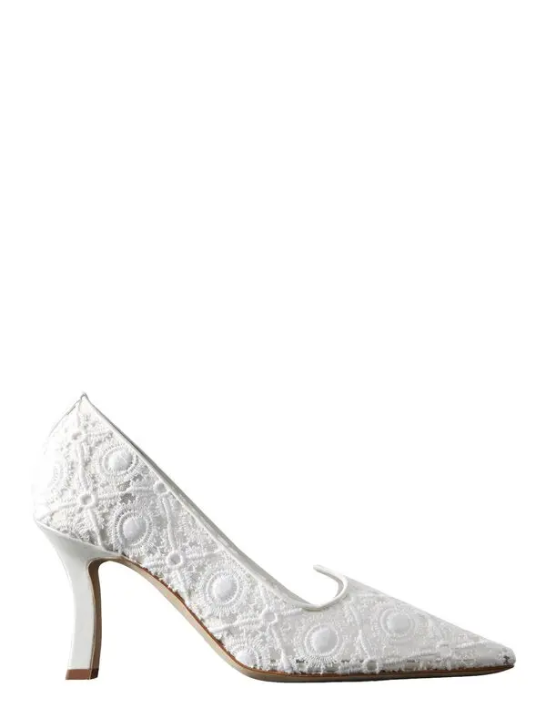 Manolo Blahnik Euridi 90 Leather-trimmed Lace Pumps - White