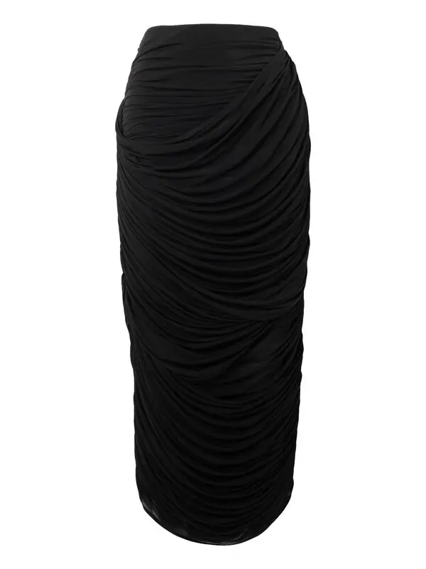 Magda Butrym Ruched Draped Jersey Midi Skirt - Black