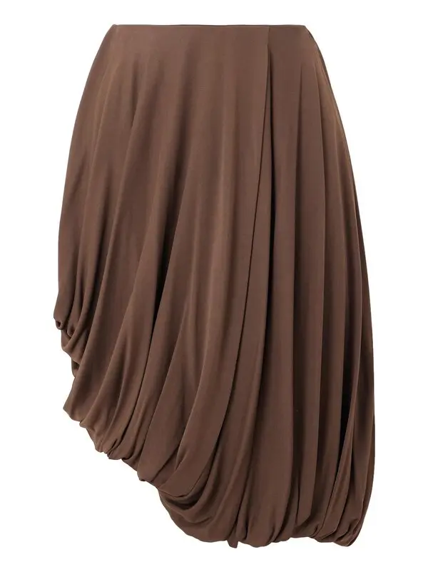 Loewe Asymmetric Pleated Gathered Jersey Skirt - Brown