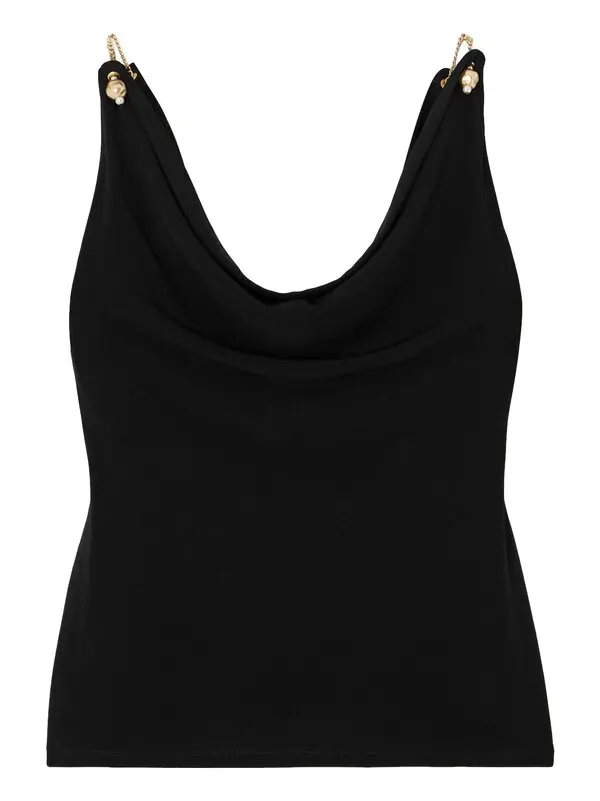 Aje Peyton Draped Embellished Jersey Top - Black