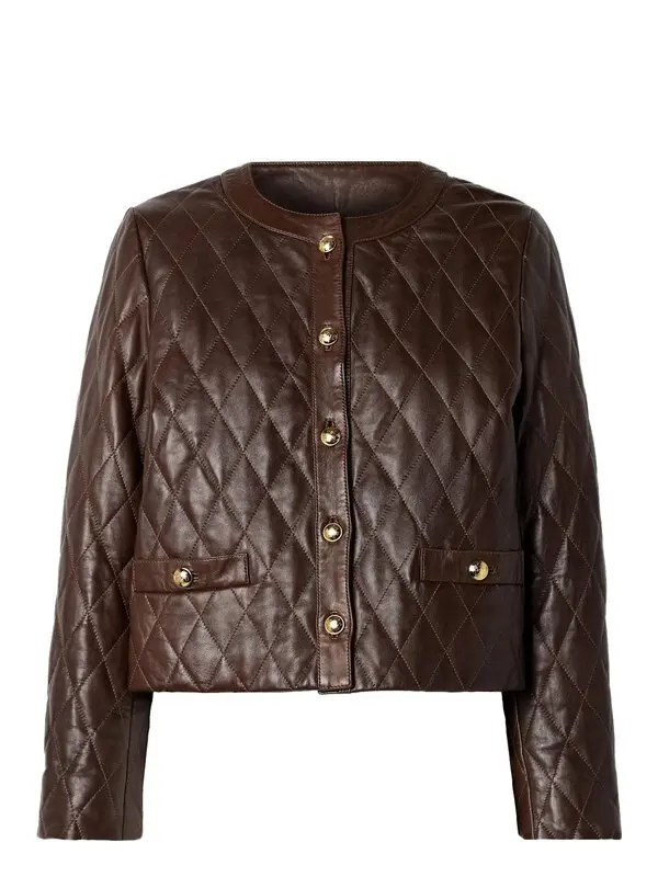NILI LOTAN Amy Quilted Leather Jacket - Brown