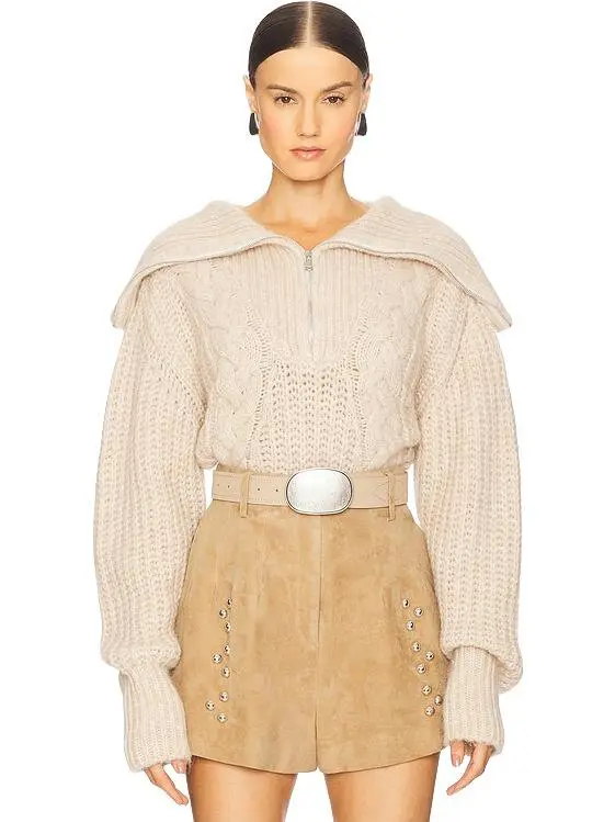 IRO PARIS Swana Cropped Zip Sweater - Beige