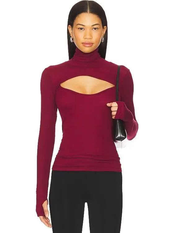 Michael Lauren Cade Long Sleeve Turtleneck Top - Berry Wine