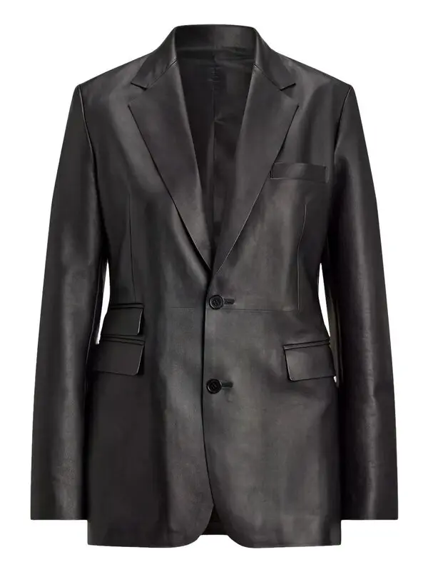 Ralph Lauren Single-breasted Leather Blazer - Black