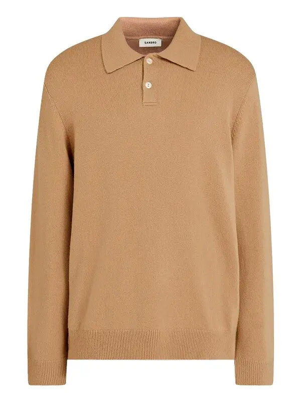 Sandro Wool And Cashmere-blend Polo Sweater - Sand