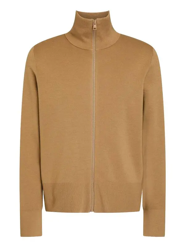 Sandro Wool-blend Zip-up Cardigan - Camel