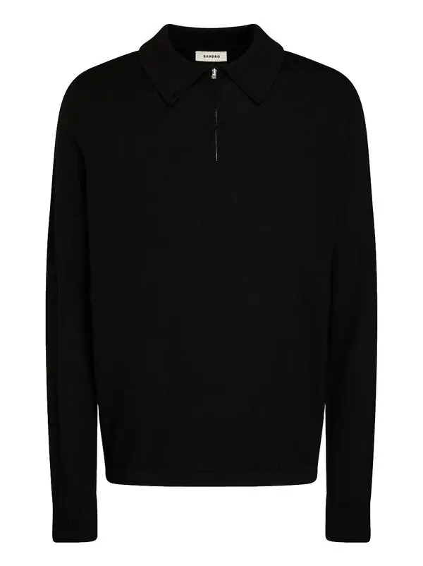 Sandro Wool-blend Polo Sweater - Black