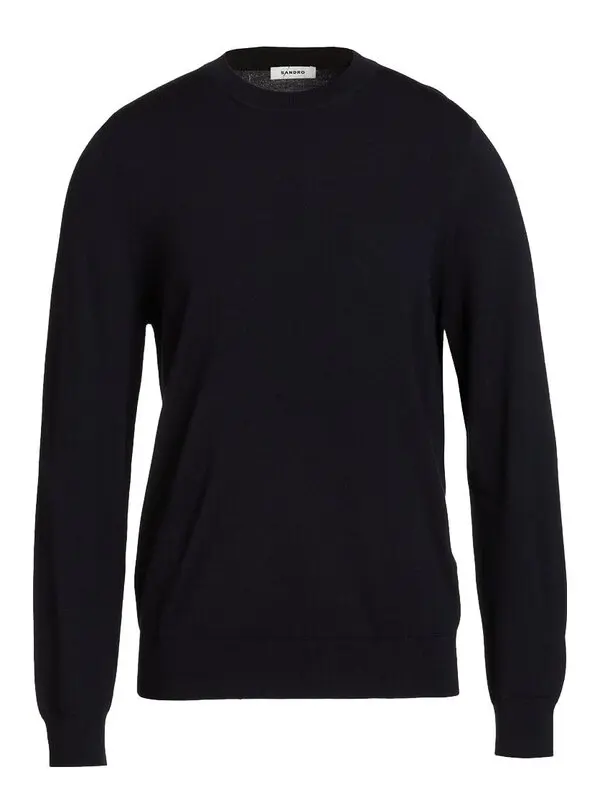 Sandro Wool Sweater With Ribbed Trims - Navy