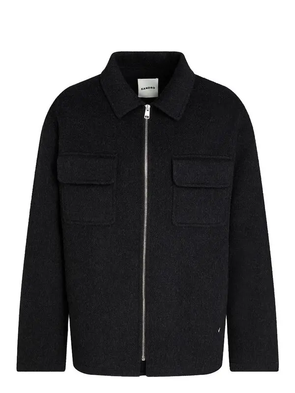 Sandro Woolblend Felt Overshirt - Charcoal