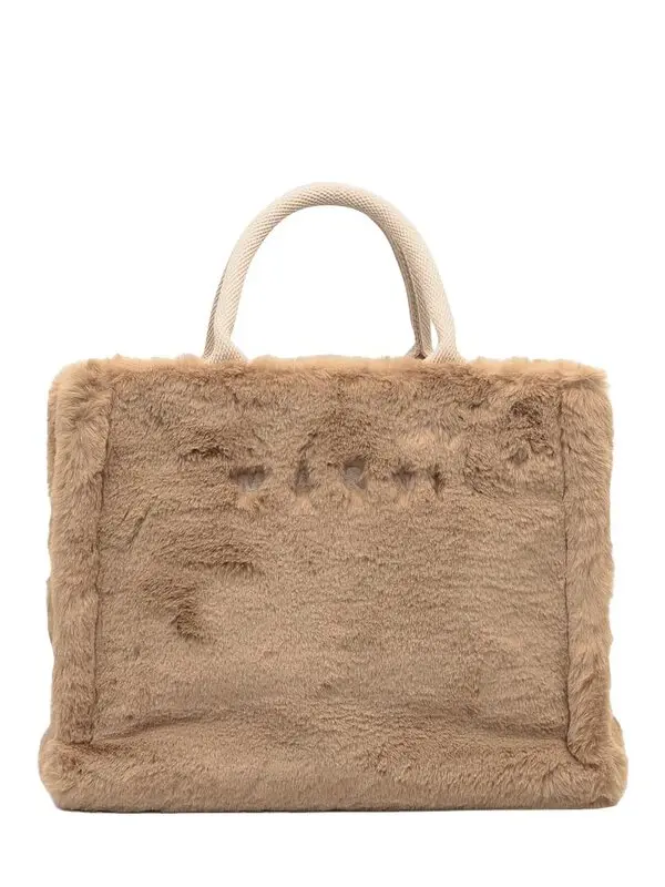 Marni Fur Shopper Bag With Handles - Beige