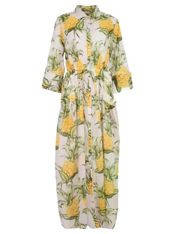 Farm Rio Pineapple Print Belted Dress - White