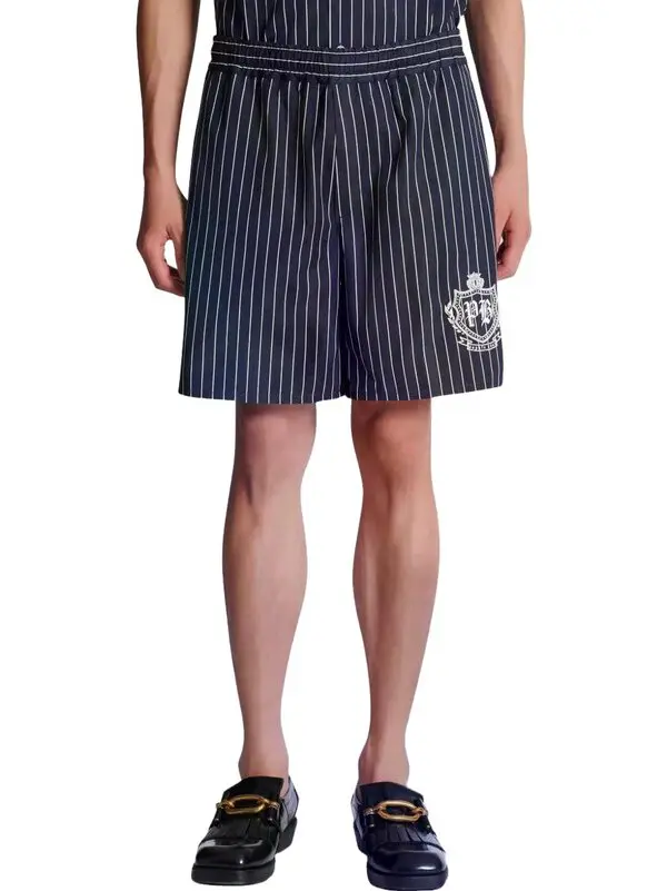 Balmain Pinstripe Embroidered Shorts - Blue