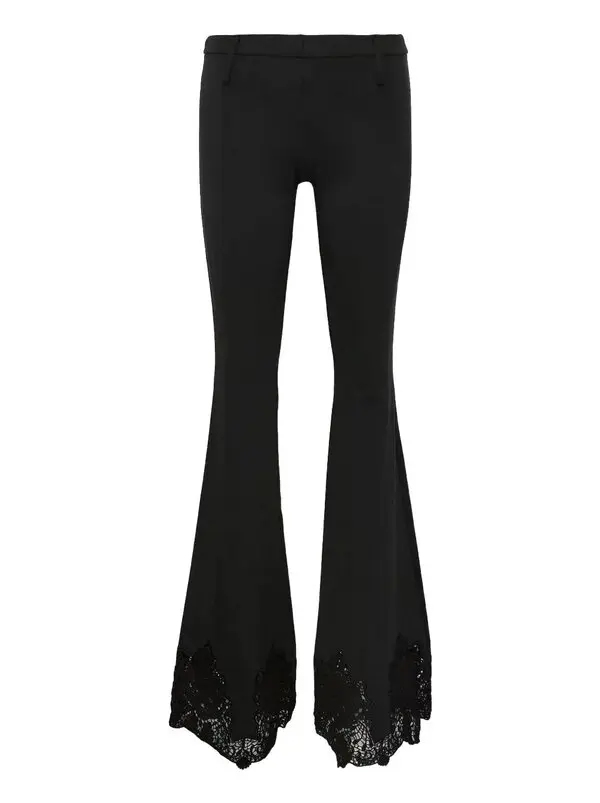 PUSHBUTTON Lace-hem Flared Trousers - Black