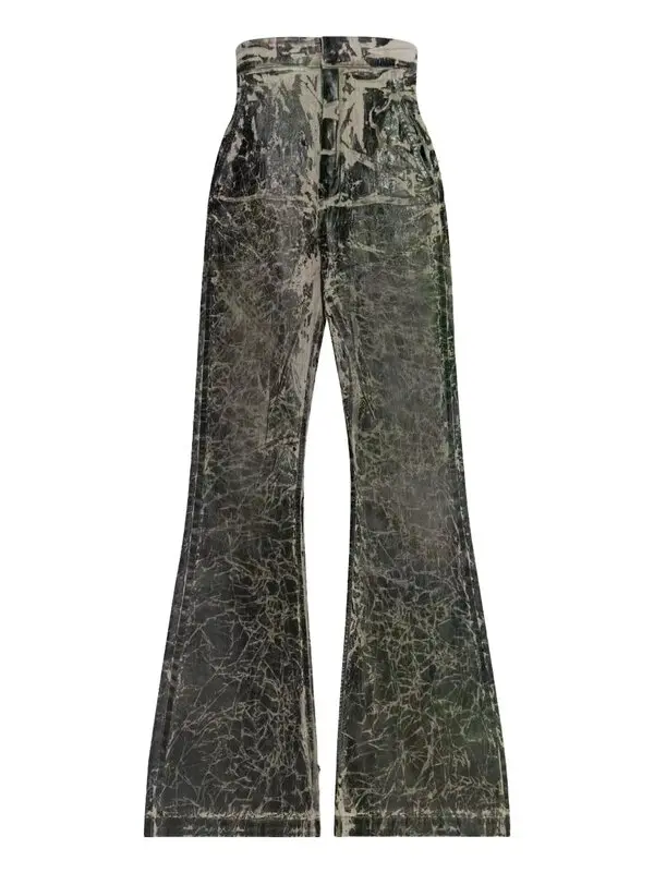 Rick Owens Crackle-effect Flared Trousers - Black