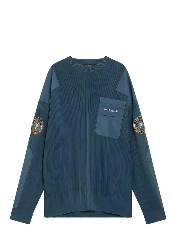 Balenciaga Logo-appliqué Ribbed-knit Jumper - Blue