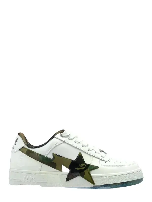 A BATHING APE Camo-star Leather Sneakers - White
