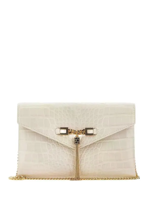 Elisabetta Franchi Croc-embossed Chain Clutch - White