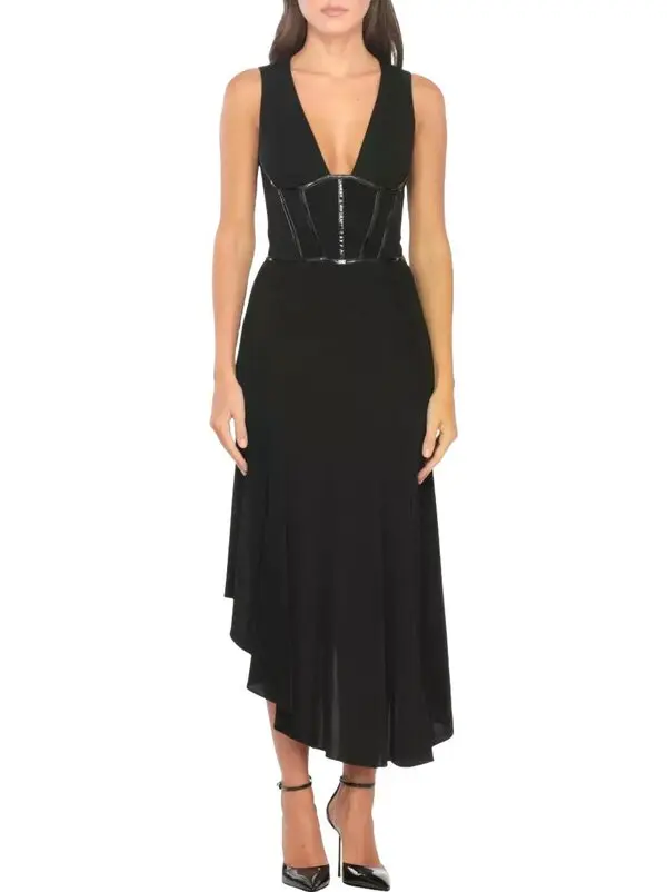 Elisabetta Franchi Asymmetric Corsetry Midi Dress - Black