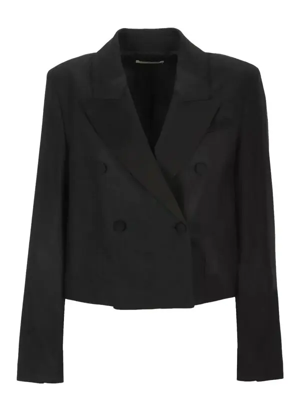 MAISON HOTEL Cropped Double-breasted Blazer - Black