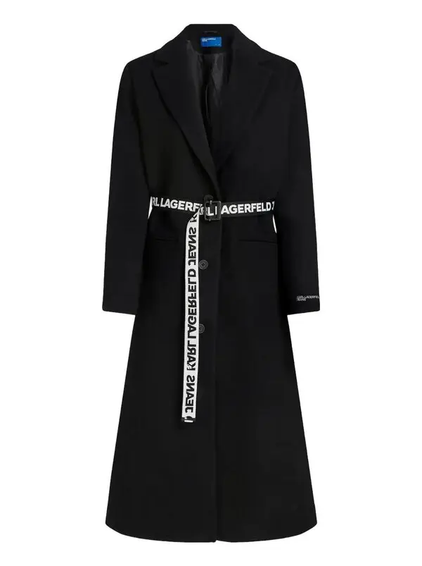 Karl Lagerfeld Belted Logo-jacquard Coat - Black
