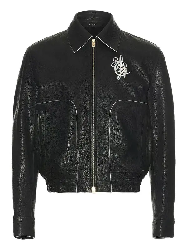 Amiri Embroidered Leather Jacket - Black