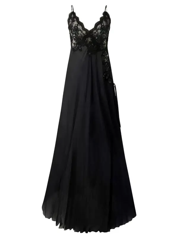 Roberto Cavalli Lace-paneled Silk Maxi Evening Dress - Black