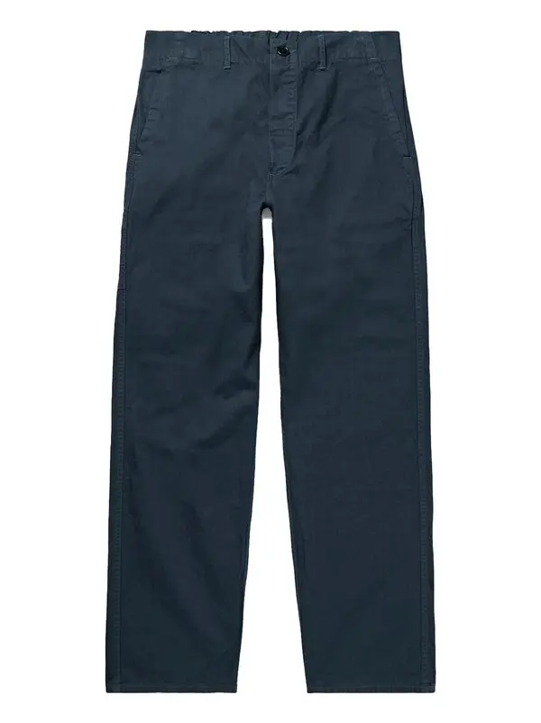 ORSLOW Straight-leg Herringbone Cotton Trousers - Blue