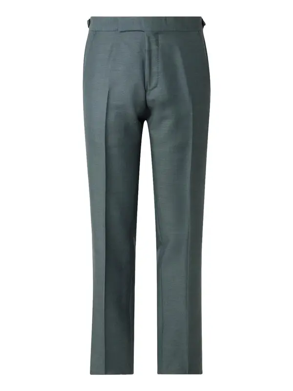 Mr P. Straight-leg Wool, Mohair And Silk-blend Twill Tuxedo Trousers - Green