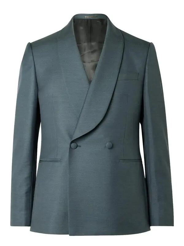 Mr P. Slim-fit Double-breasted Shawl-lapel Wool, Mohair And Silk-blend Twill Tuxedo Jacket - Green