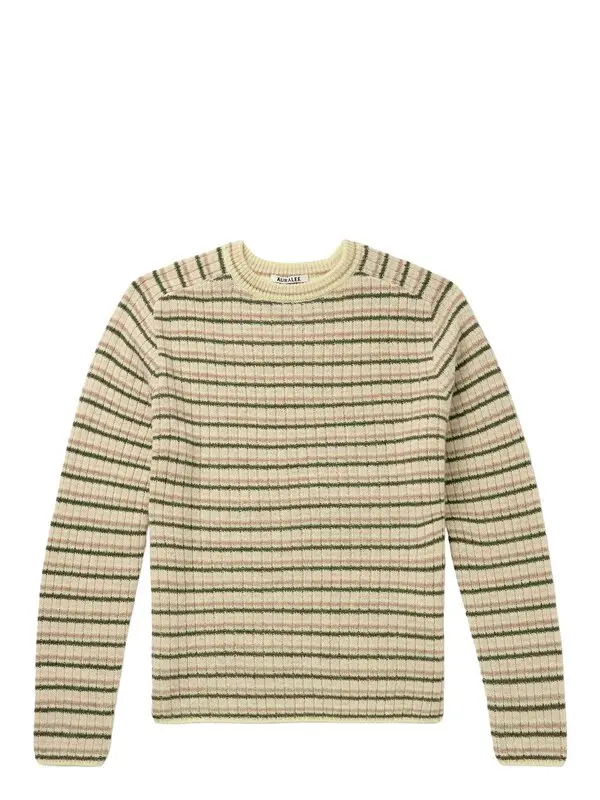 Auralee Striped Shetland Wool And Cashmere-blend Sweater - Neutrals