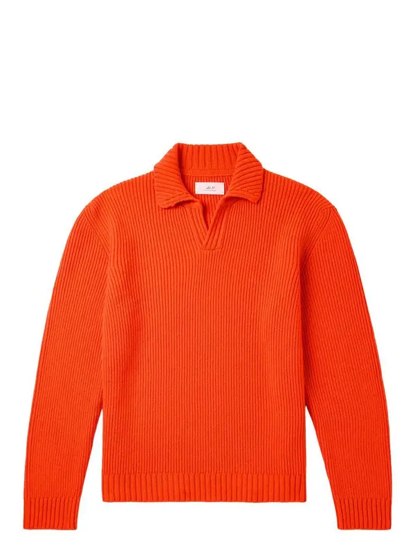Mr P. Ribbed Merino Wool Polo Shirt - Orange