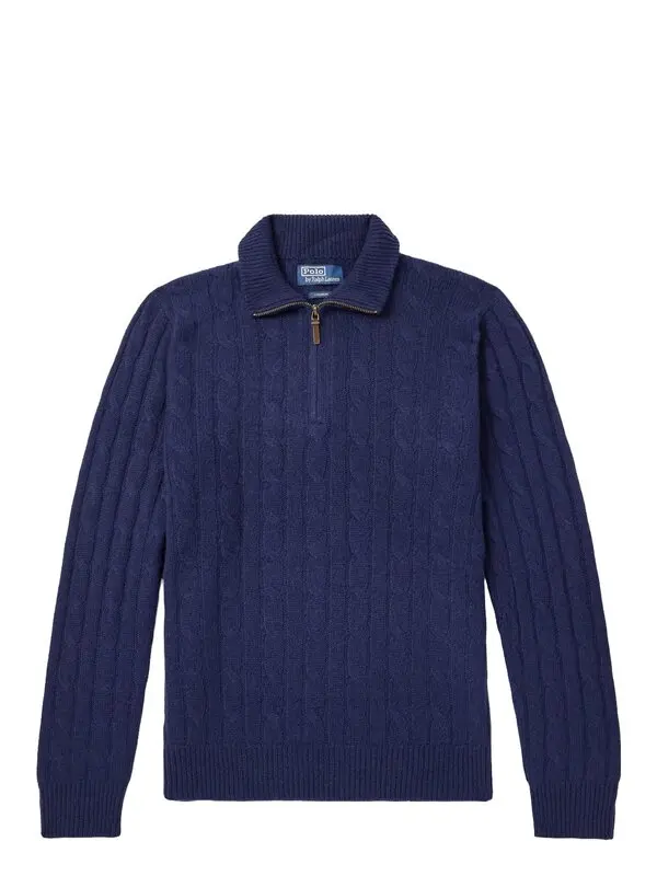 Ralph Lauren Cable-knit Cashmere Half-zip Sweater - Blue
