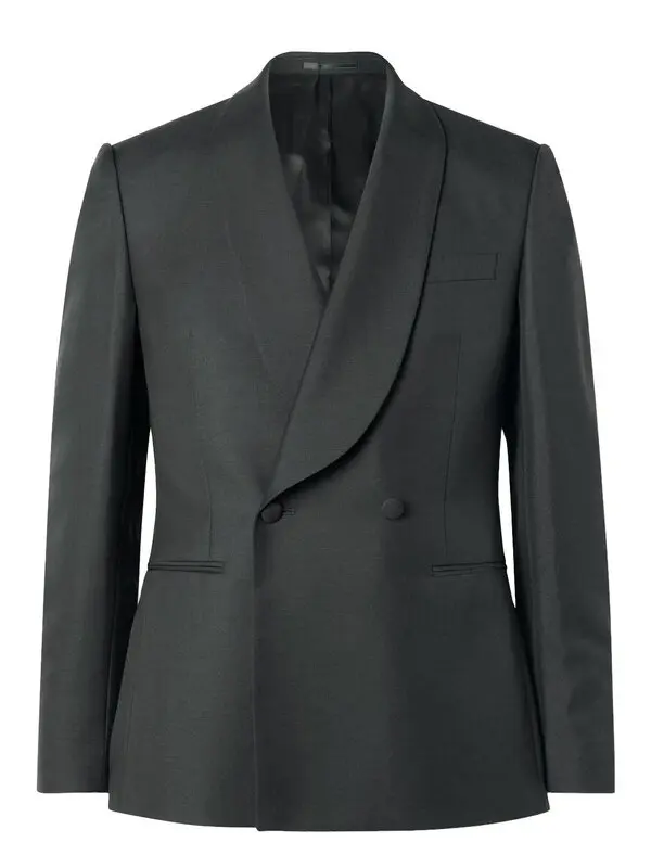 Mr P. Slim-fit Double-breasted Shawl-collar Wool, Mohair And Silk-blend Tuxedo Jacket - Black