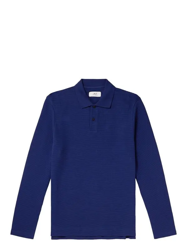 Mr P. Waffle-knit Organic Cotton-jersey Polo Shirt - Blue