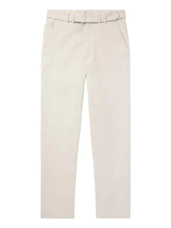 STOFFA Straight-leg Belted Cotton-twill Trousers - Neutrals
