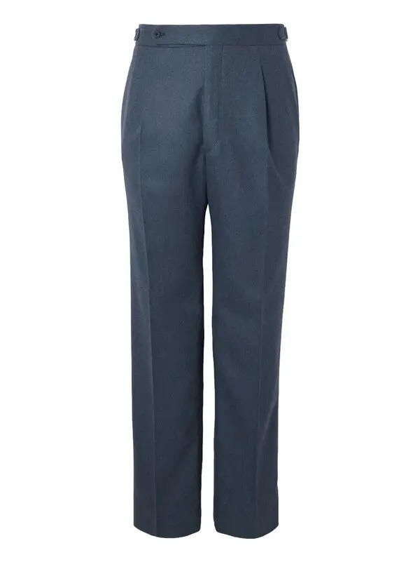 STOFFA Straight-leg Pleated Wool-flannel Trousers - Blue