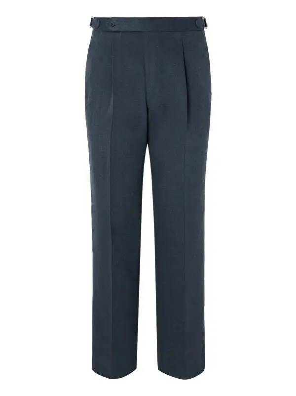 STOFFA Tapered Pleated Cotton-canvas Trousers - Blue