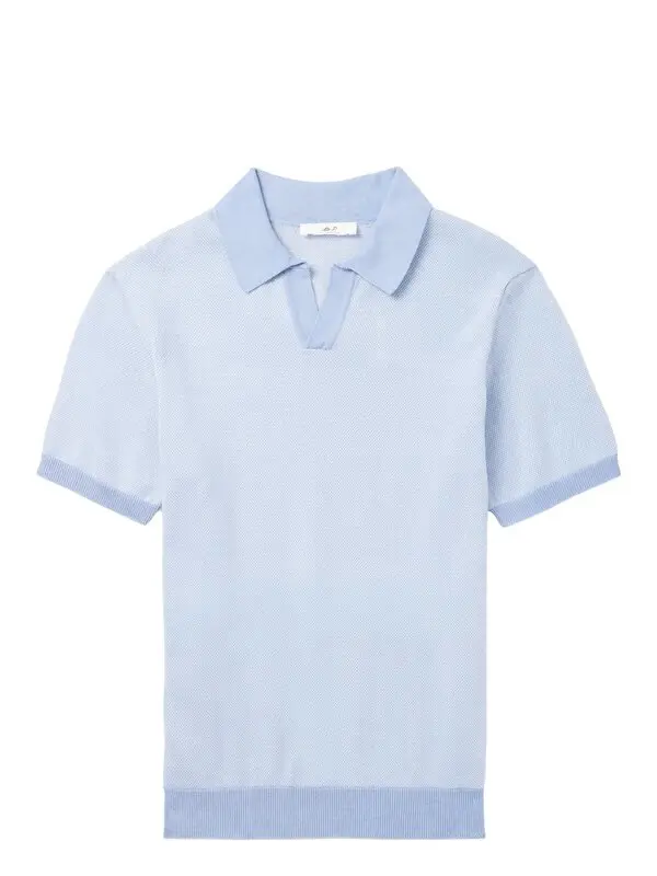 Mr P. Honeycomb-knit Organic Cotton Polo Shirt - Blue