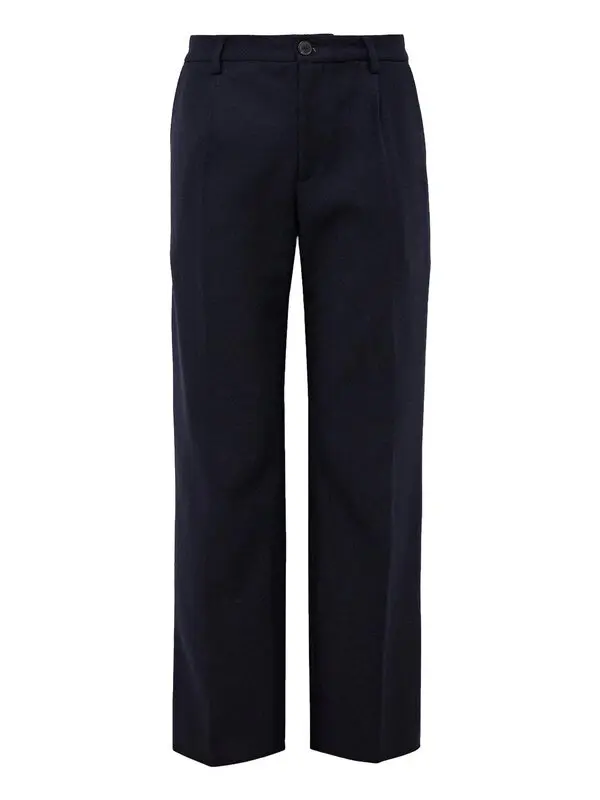 Portuguese Flannel Pleated Wool Trousers - Blue