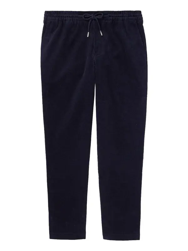 Mr P. Edwin Tapered Cotton-corduroy Drawstring Trousers - Blue
