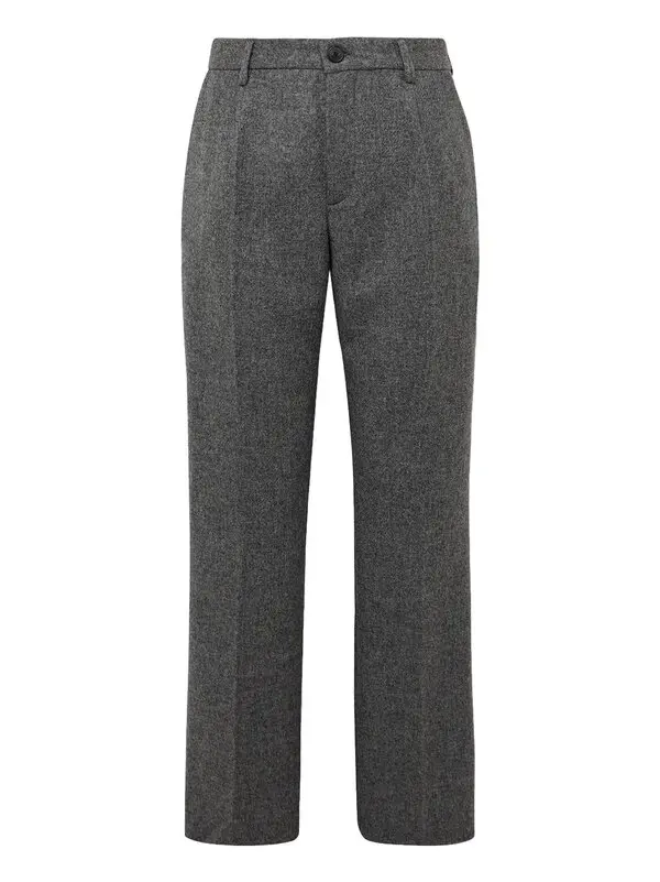 Portuguese Flannel Straight-leg Pleated Wool Suit Trousers - Gray