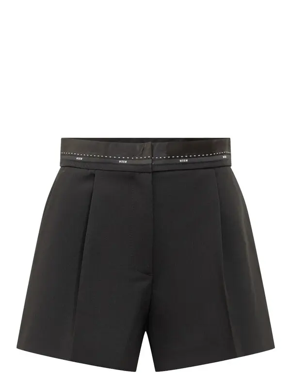 MSGM High-waisted Shorts With Logoed Waistband - Black