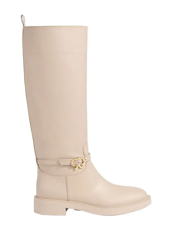 GIANVITO ROSSI Ribbon Cavalier Leather Knee Boots - Beige