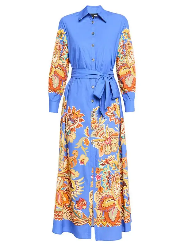 Etro Paisley-print Belted Maxi Shirtdress - Blue