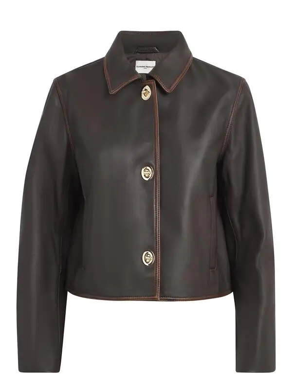 Claudie Pierlot Cropped Leather Turn-lock Jacket - White